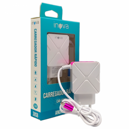 Jonh Variedades DROP - Carregador Completo com Fio 5.1A Tipo V8 e 03 portas USB INOVA CAR-8397 ...