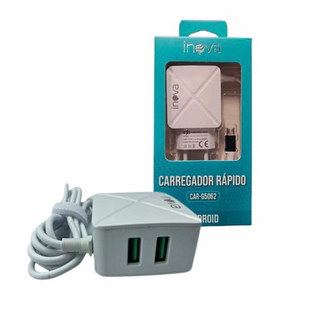 Jonh Variedades DROP - Carregador Completo com Cabo Fixo V8 4.8A e 02 portas USB INOVA CAR-G5062 ...
