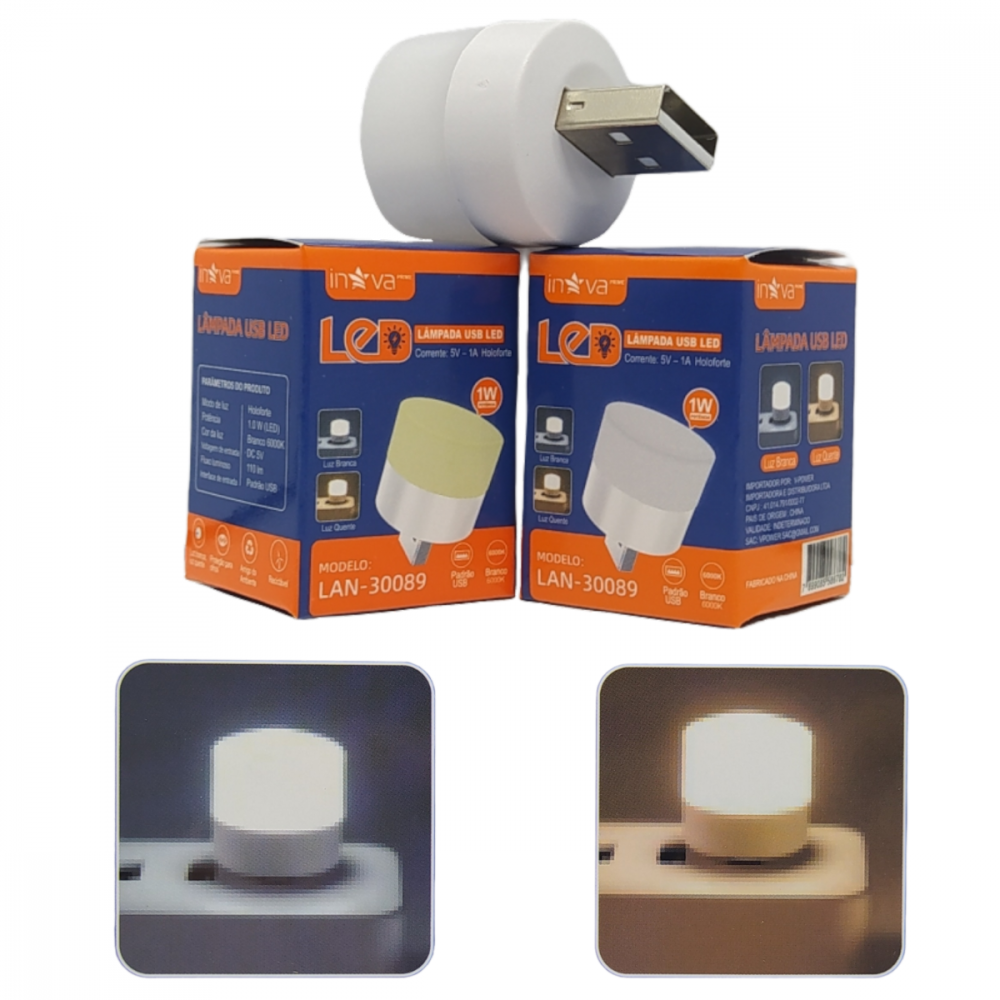 Jonh Variedades DROP - Mini Lâmpada Led USB 1W Luz Branca e Quente ...