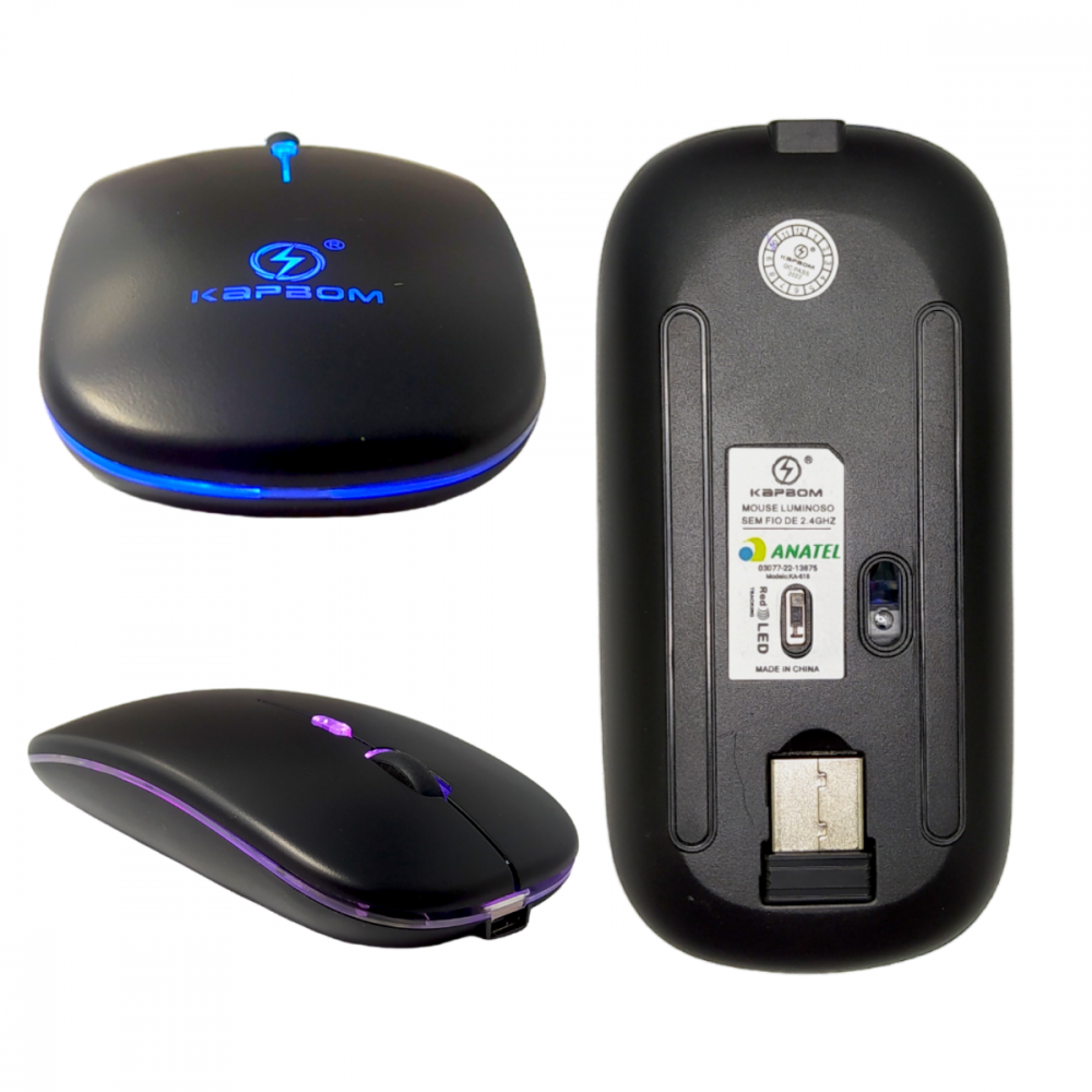 Jonh Variedades DROP - Mouse RGB Sem Fio de 2.4GHz Kapbom KA-618 ...