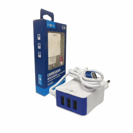 Jonh Variedades DROP - -- Carregador Completo com Fio 5.1A Tipo V8 e 03 portas USB INOVA CAR ...