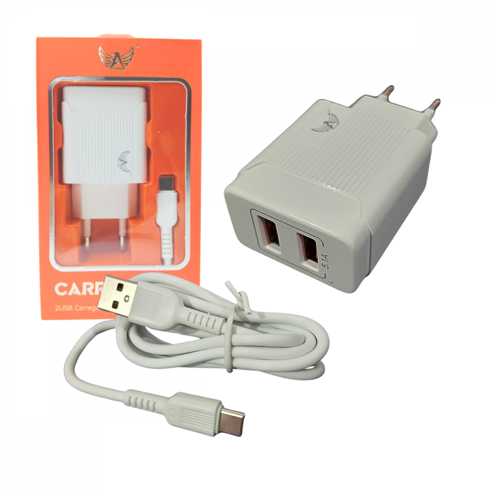 Jonh Variedades DROP - Carregador Completo TIPO-C 5.1A com 02 Portas USB Cabo Móvel 1 metro ...