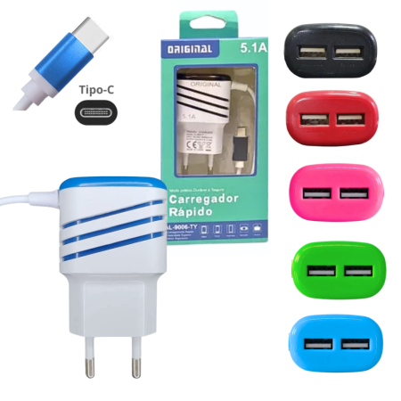 Jonh Variedades DROP - -- Carregador Completo TIPO-C com 02 Portas USB 5.1A Cabo Fixo Altomex AL ...